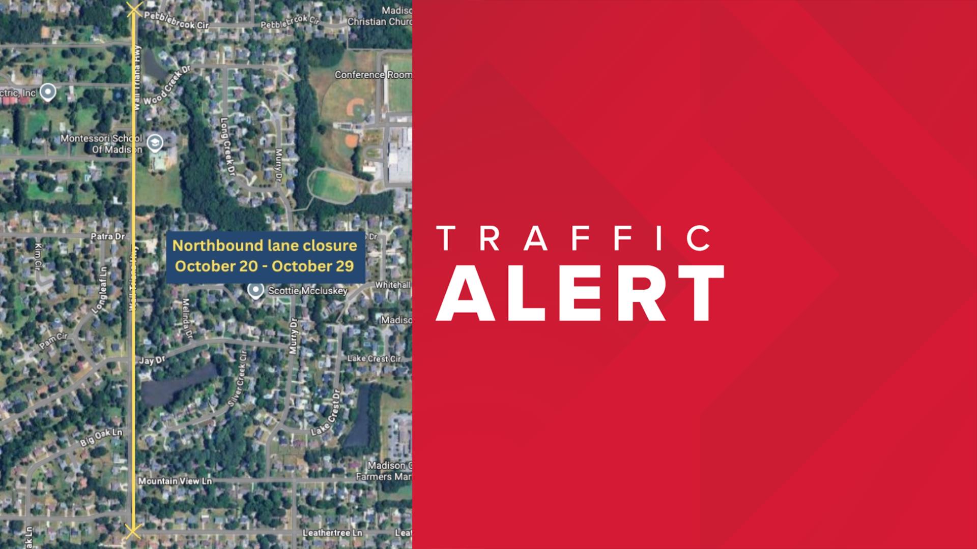 Wall-Triana northbound lane closures in Madison for tree clearing Oct ...