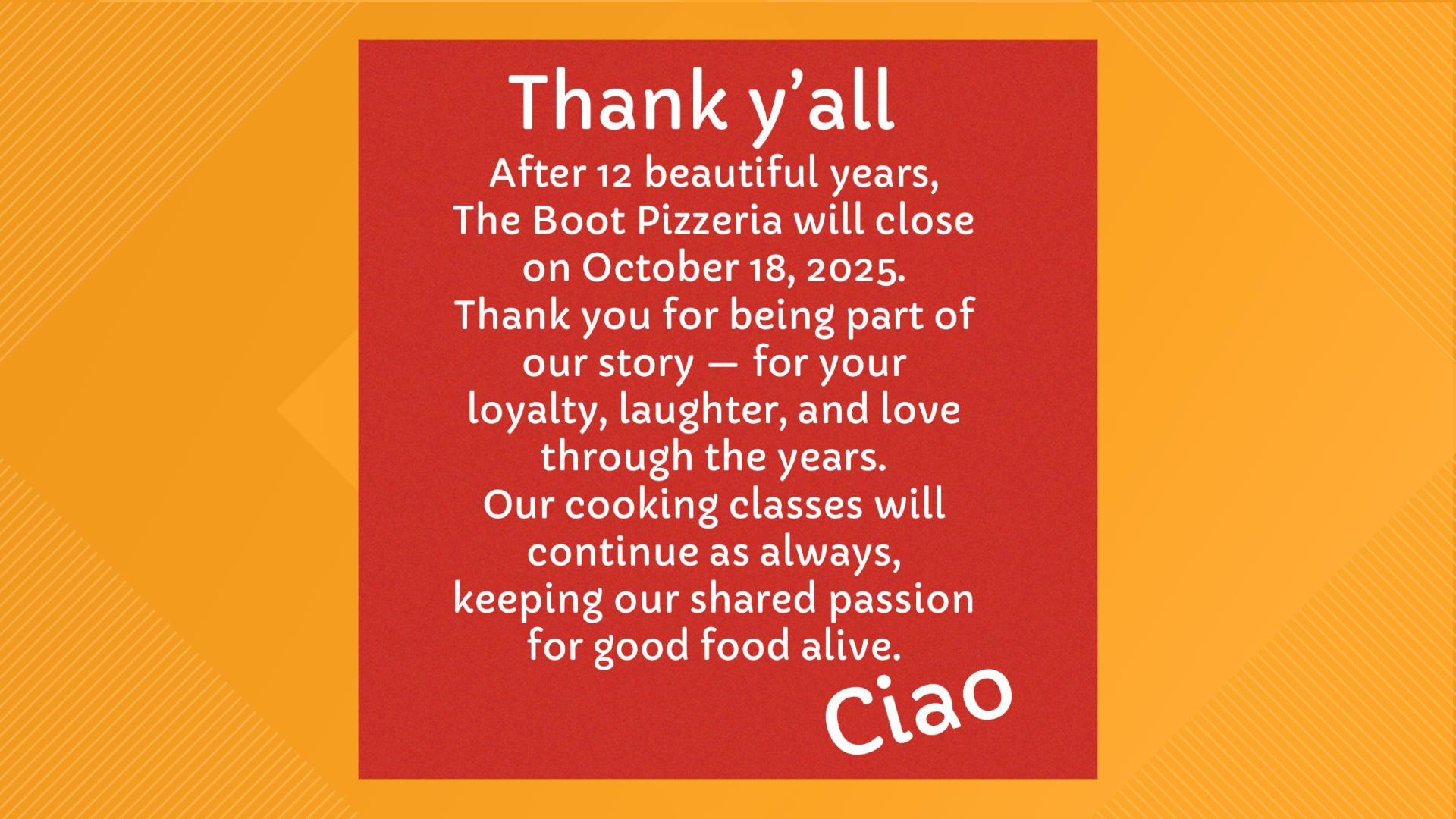 Popular Huntsville restaurant The Boot Pizzeria closing | rocketcitynow.com