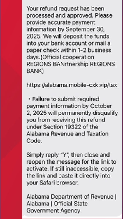 Alabama warns of fake refund text scams | rocketcitynow.com