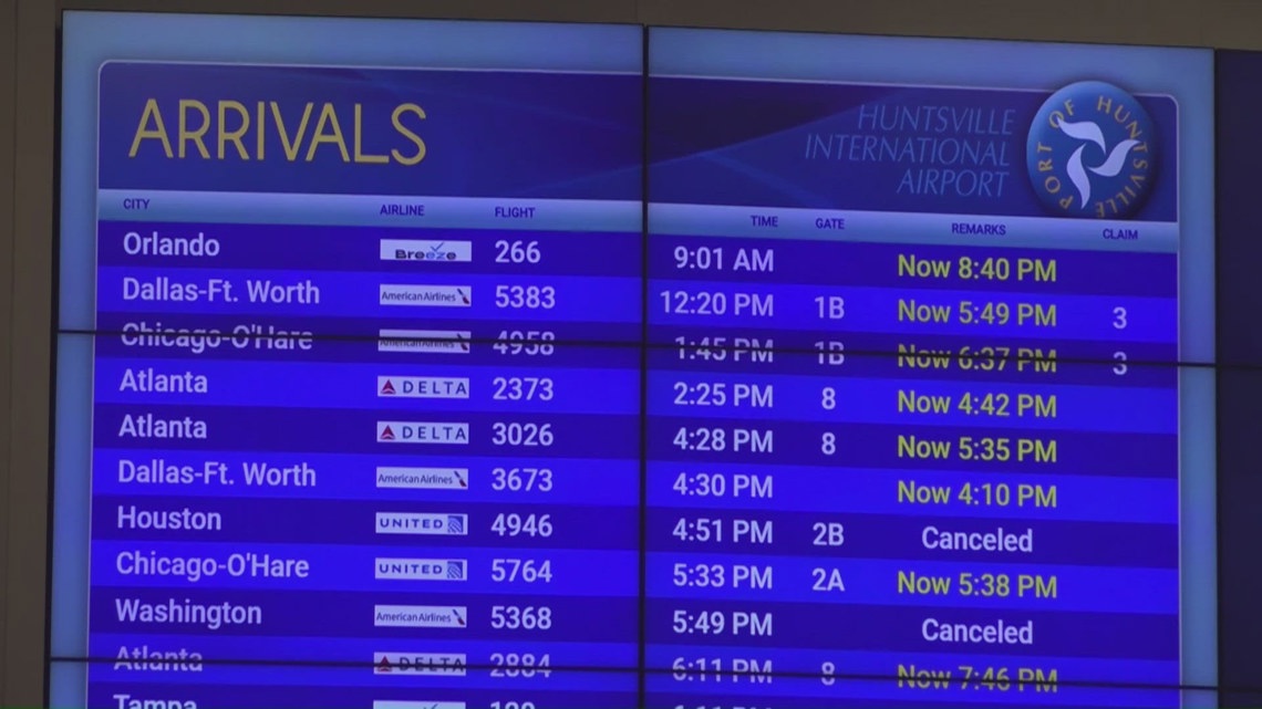 Flights out of Huntsville International canceled, delayed for storms ...