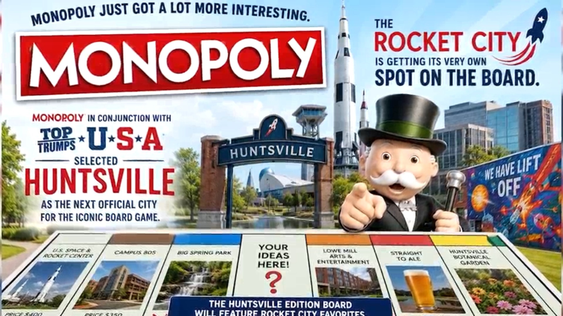 A Huntsville Edition MONOPOLY board will be available starting in 2027 ...