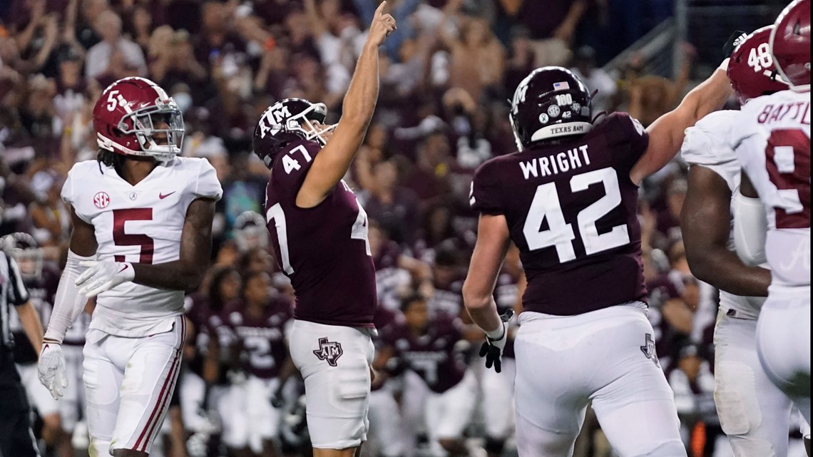Texas A&M beats No. 1 Alabama 41-38 on last-second field goal ...