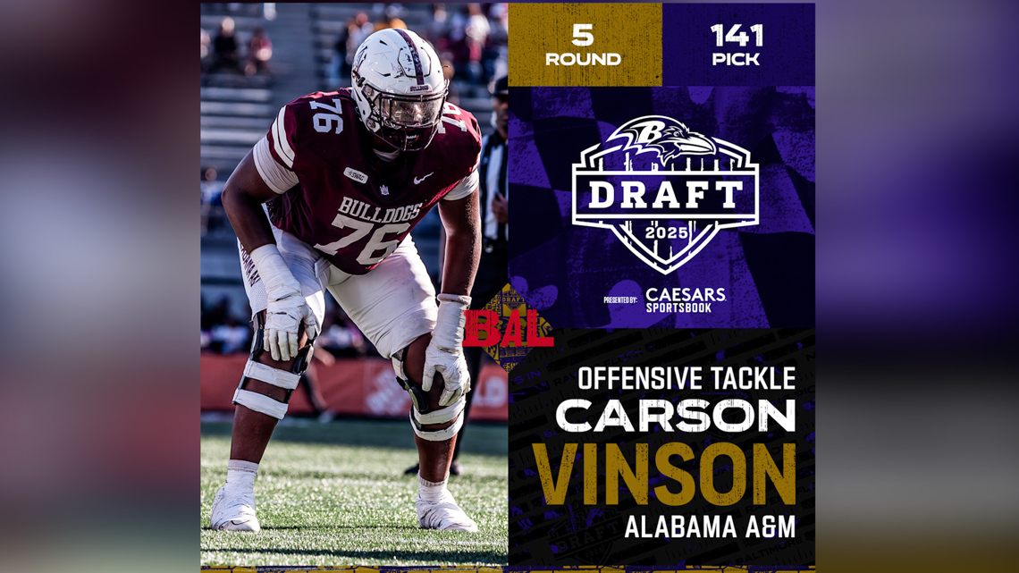 Ravens select Carson Vinson in the 5th Round of the 2025 NFL Draft ...
